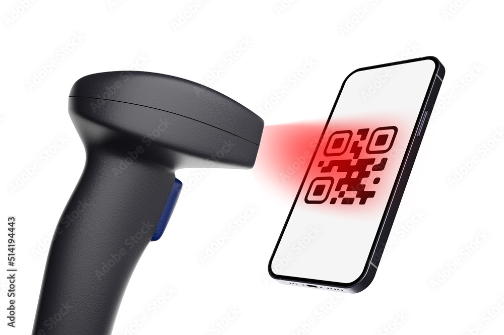 Scanning qr code from the phone screen with a scanner - the concept of ...
