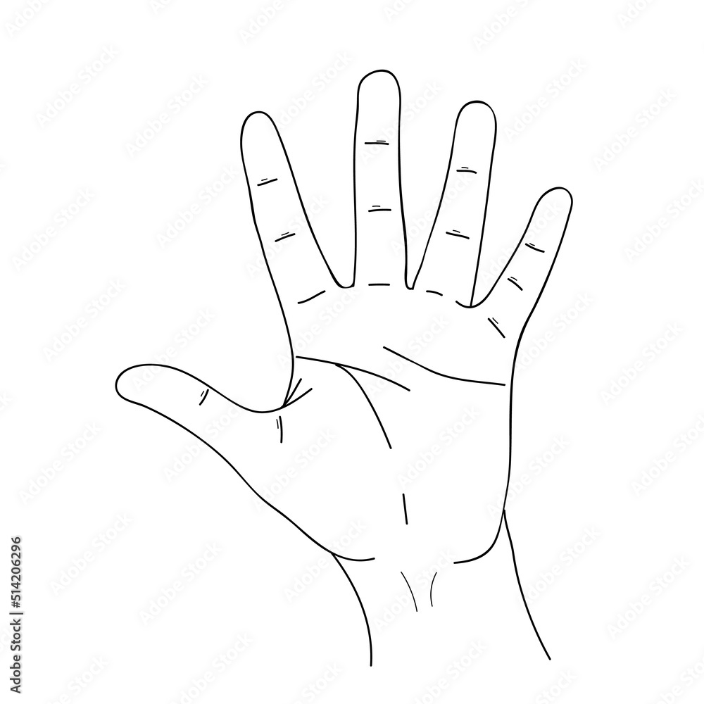 Sketch of sign Hi, Hand with five fingers. Open palm showing number ...