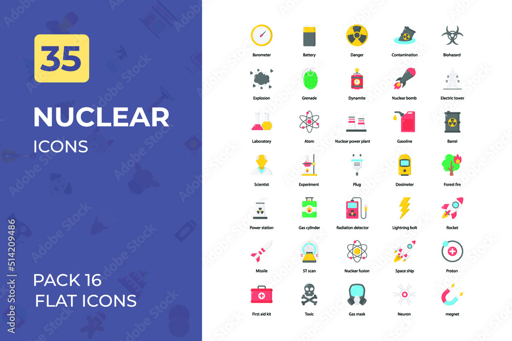 Nuclear Flat Icons Collection. Set contains such Icons as barometer ...