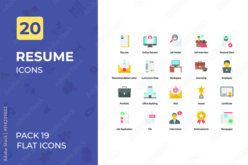 Resume Flat Icons Collection. Set contains such Icons as online resume ...