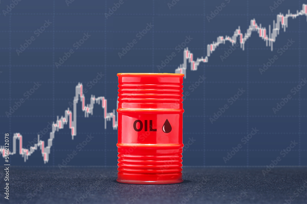 Barrel of oil with financial, oil production graph. Rising oil prices ...