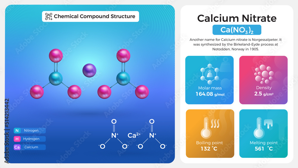 Calcium Nitrate Properties and Chemical Compound Structure Stock Vector ...