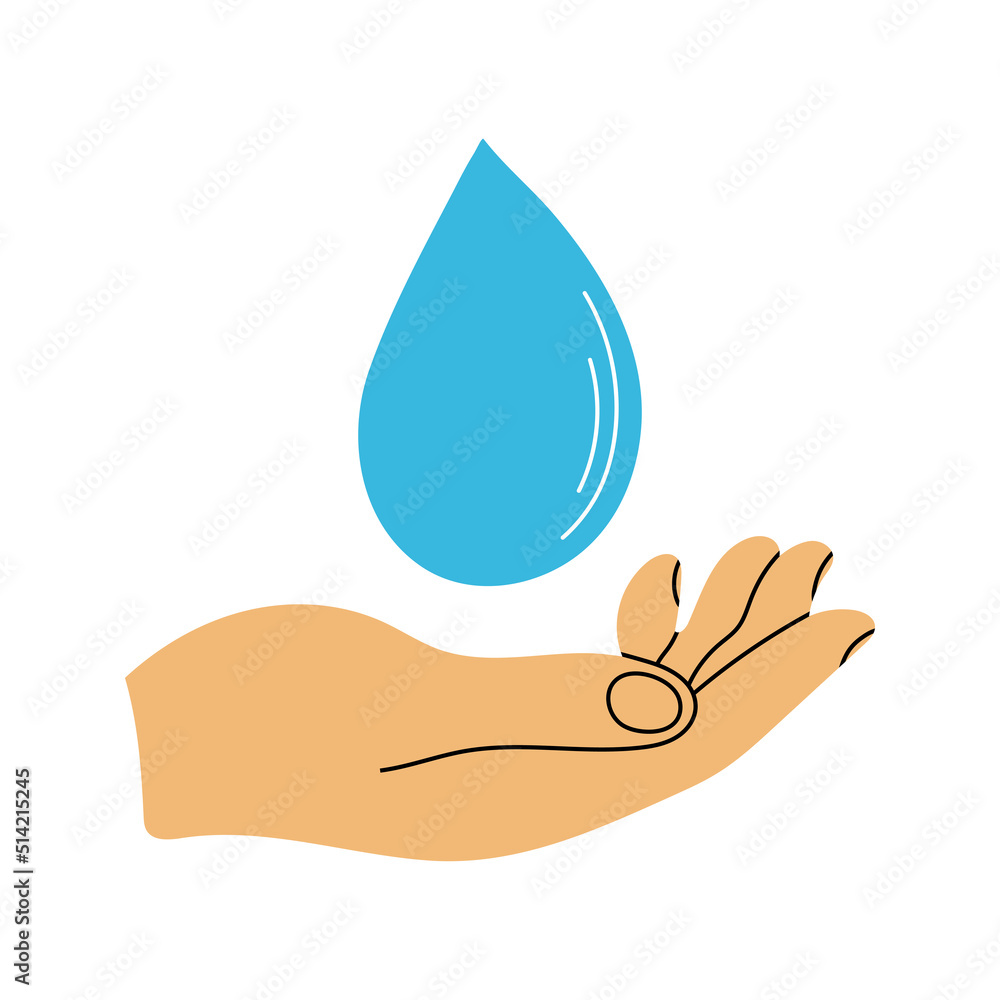 Human Hand Holding Water Drop Clipart In Flat Line Modern Style With