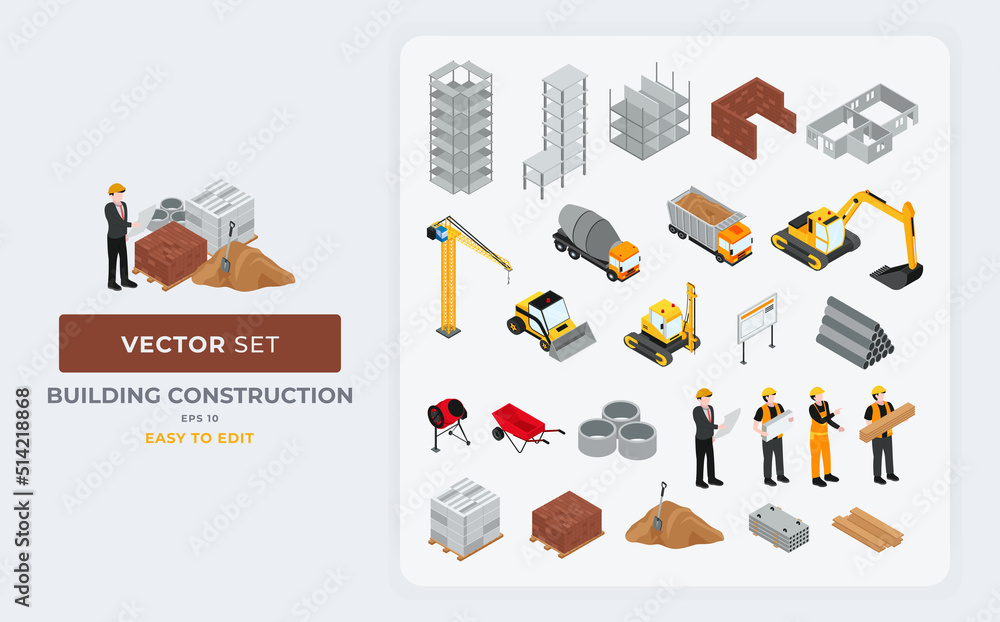 Grafika wektorowa Stock: Architectural Building Construction Isometric ...