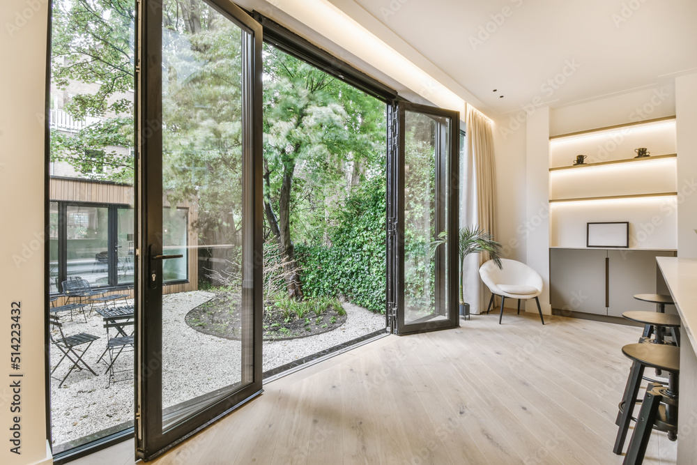 Backyard Seen Through Kitchen Window Stock Photo | Adobe Stock