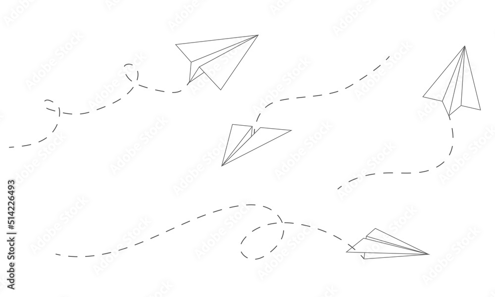 Paper airplane. Outline flying planes from different angles and ...
