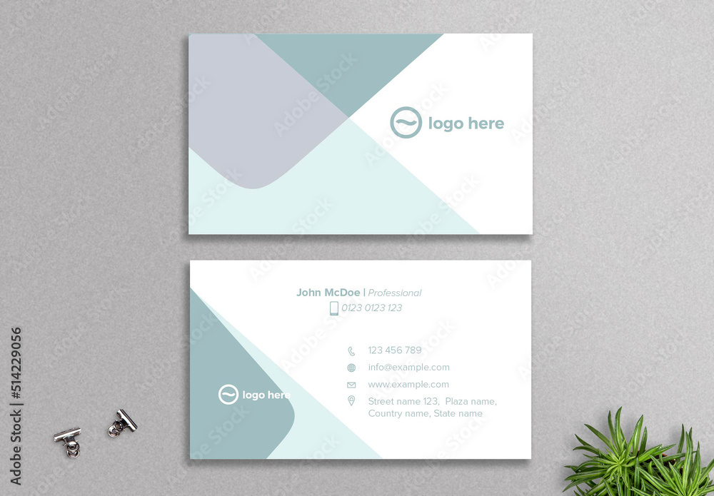 Business Card with Light Blue Accents Stock Template | Adobe Stock