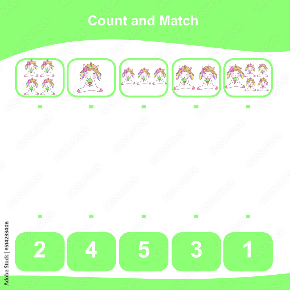 Count and Match worksheet for children. Matching images with numbers ...