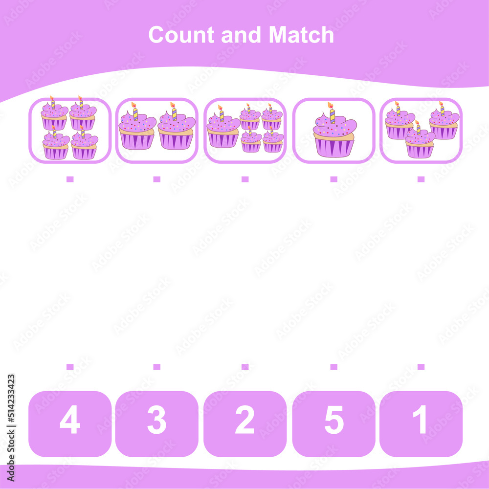 Count and Match worksheet for children. Matching images with numbers ...