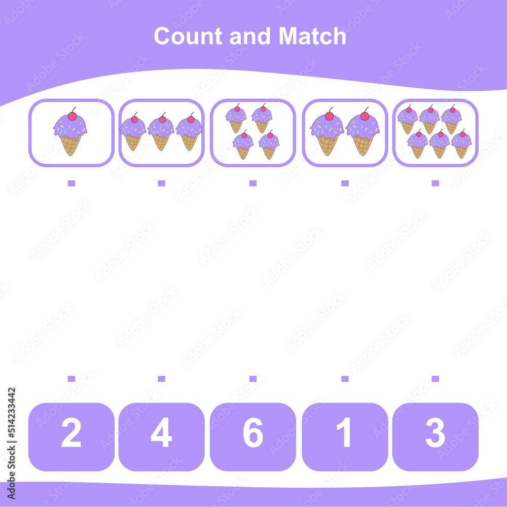 Count and Match worksheet for children. Matching images with numbers ...