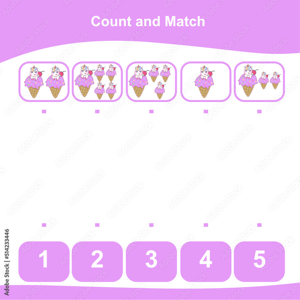 Count and Match worksheet for children. Matching images with numbers ...