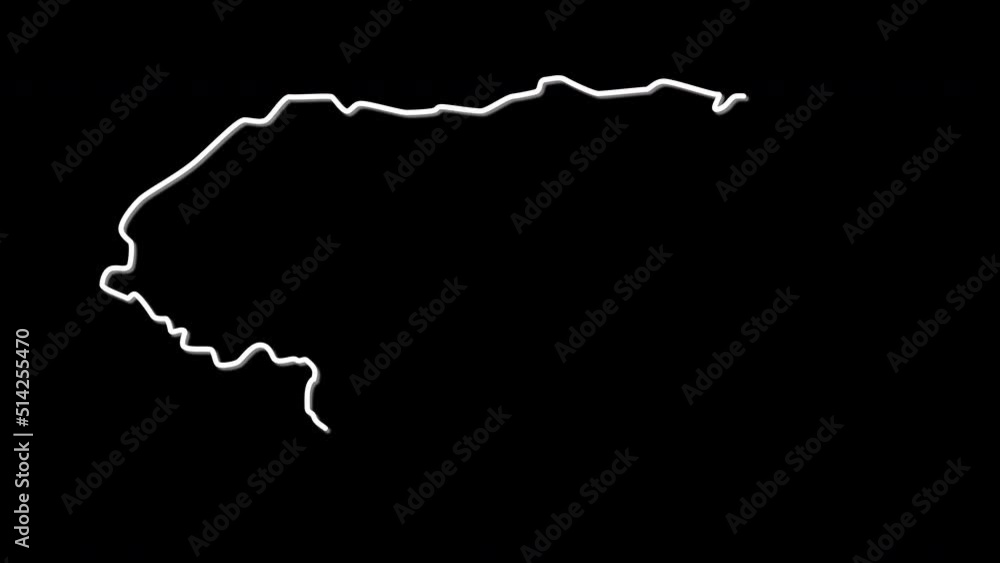 Honduras map, country territory outline self drawing animation. Line ...