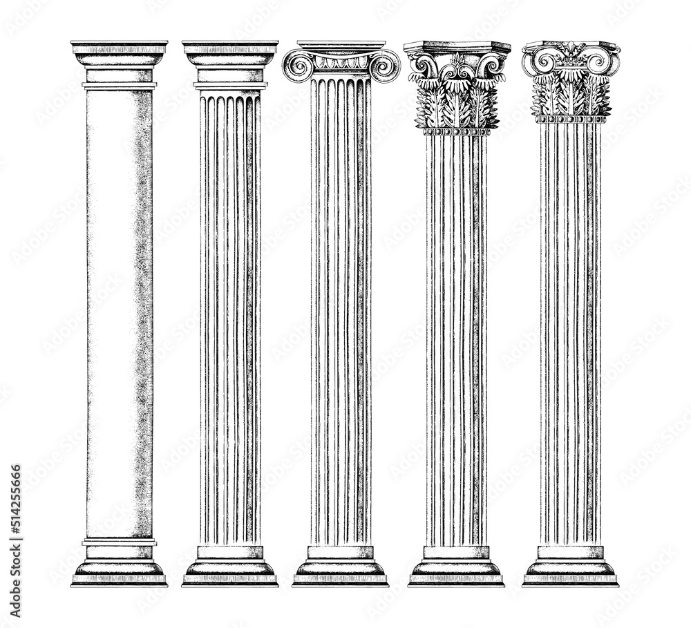 Hand drawn set of the five Classical orders. Stock Vector | Adobe Stock