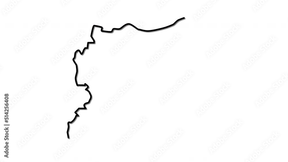 Syria map, country territory outline self drawing animation. Line art ...