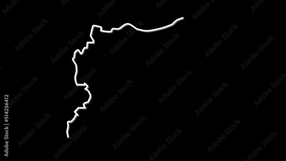 Syria map, country territory outline self drawing animation. Line art ...