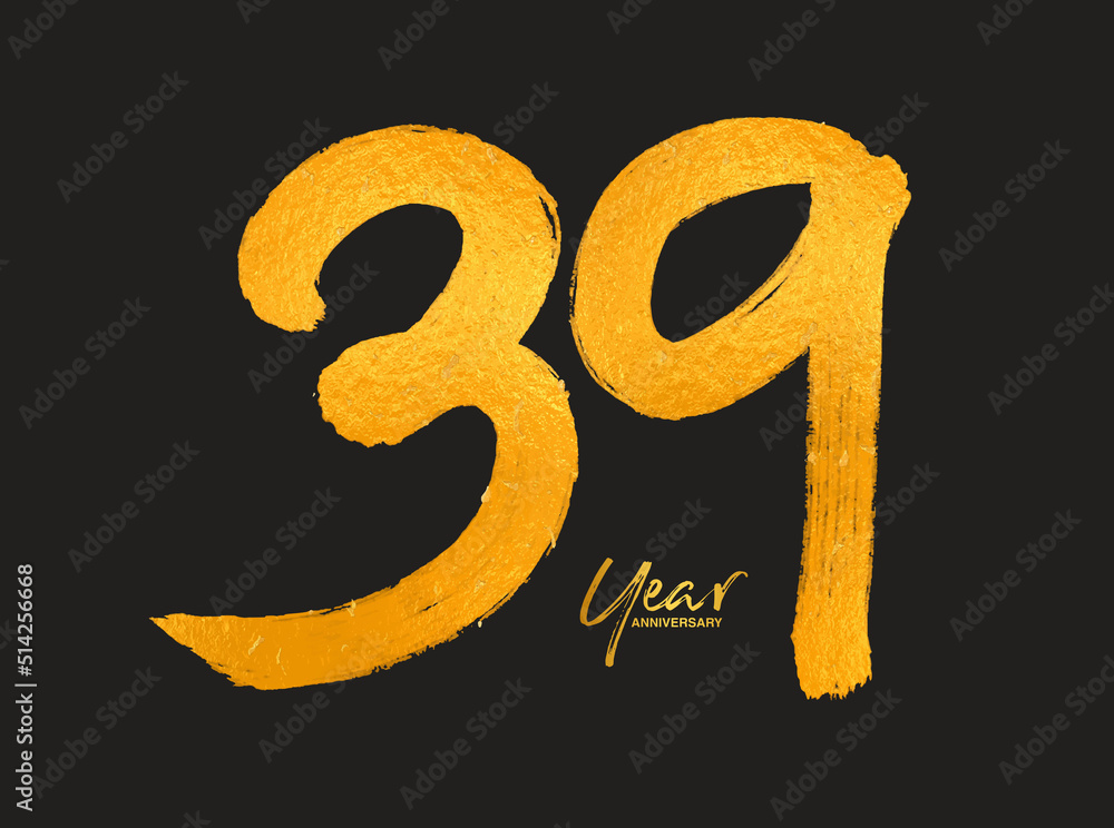 Gold 39 Years Anniversary Celebration Vector Template, 39 Years logo ...