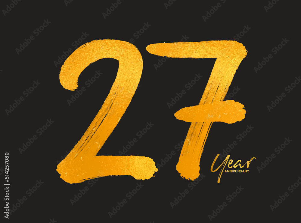 Gold 27 Years Anniversary Celebration Vector Template, 27 Years logo ...
