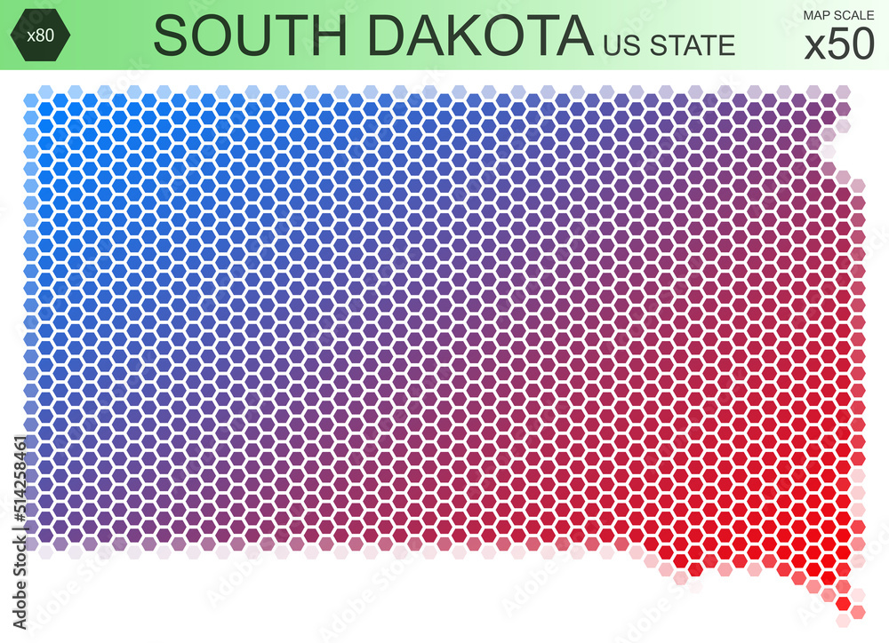 Dotted map of the state of South Dakota in the USA, from hexagons, on a ...