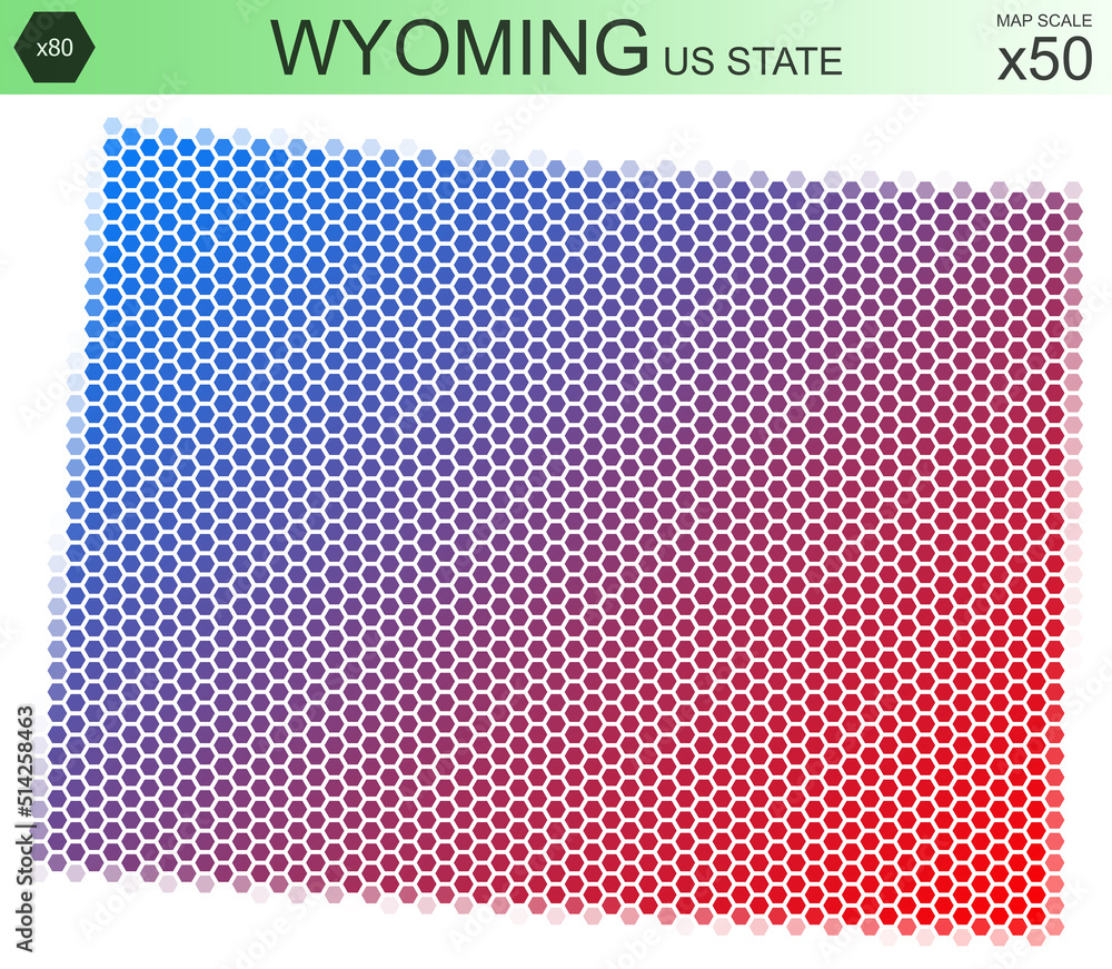 Dotted map of the state of Wyoming in the USA, from hexagons, on a ...