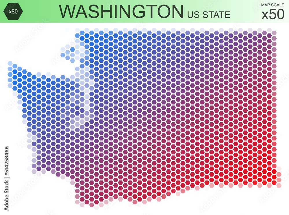 Dotted map of the state of Washington in the USA, from hexagons, on a ...