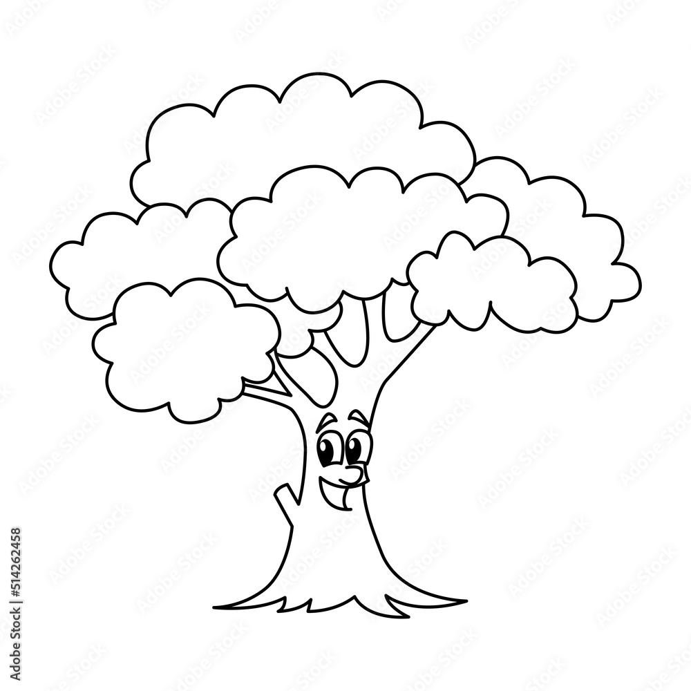 Cute tree cartoon coloring page illustration vector. For kids coloring ...