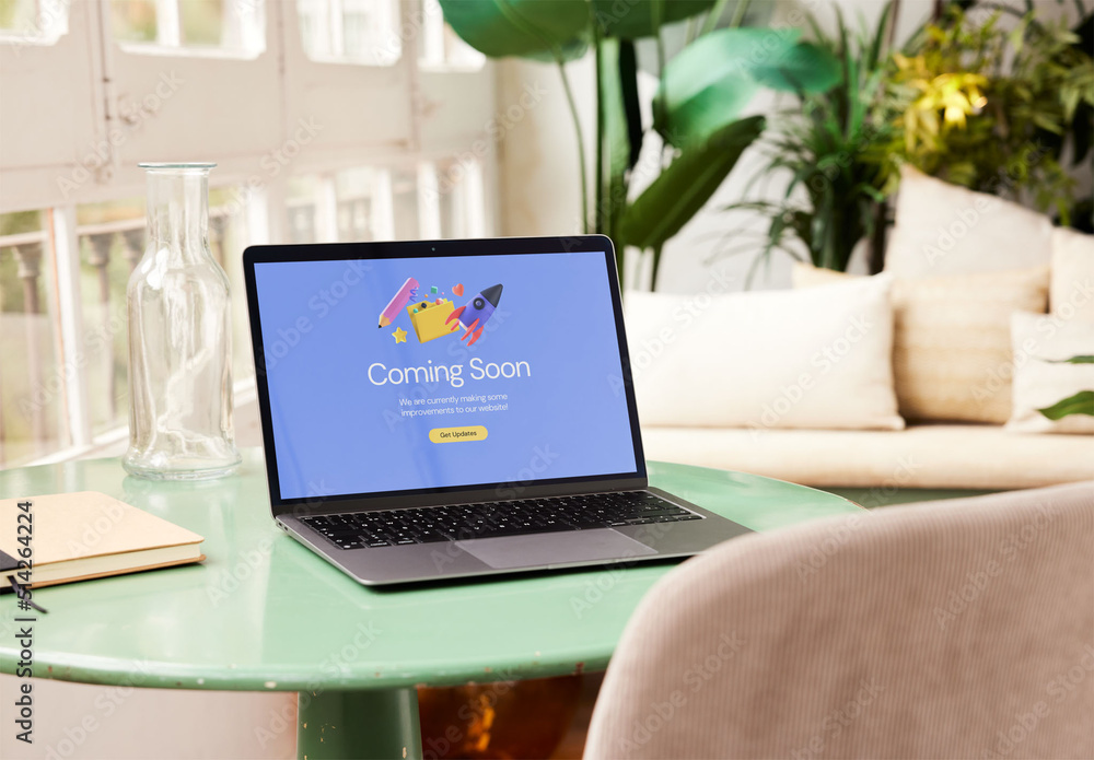 Laptop Mockup on a Table with Natural Light Stock Template | Adobe Stock