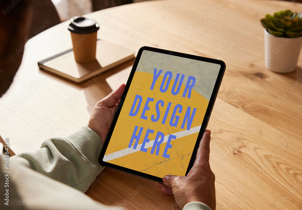 Man Using Tablet Mockup in Vertical Stock Template | Adobe Stock