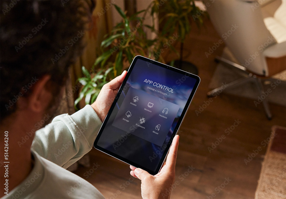 Man Standing and Holding a Tablet Mockup Stock Template | Adobe Stock