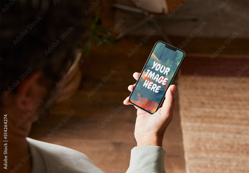 Man Holding a Smartphone Mockup Stock Template | Adobe Stock