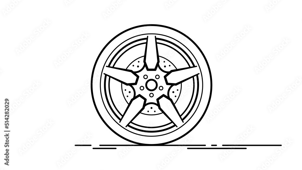 Classic car tyre outline blueprint isolated on white background vector ...