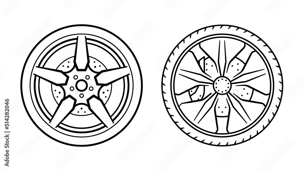 Flat tyre pair outline blueprint isolated on white background vector ...