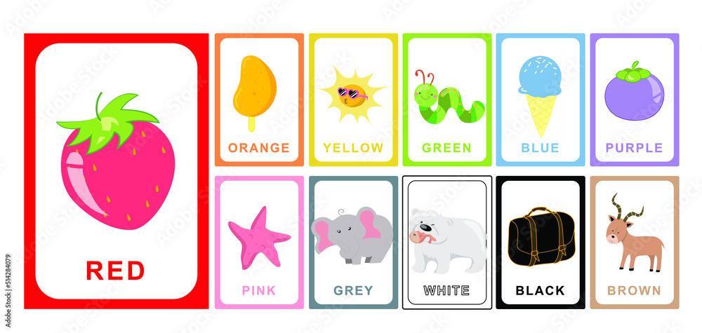 Color flashcard for children. Educational worksheet for preschool ...