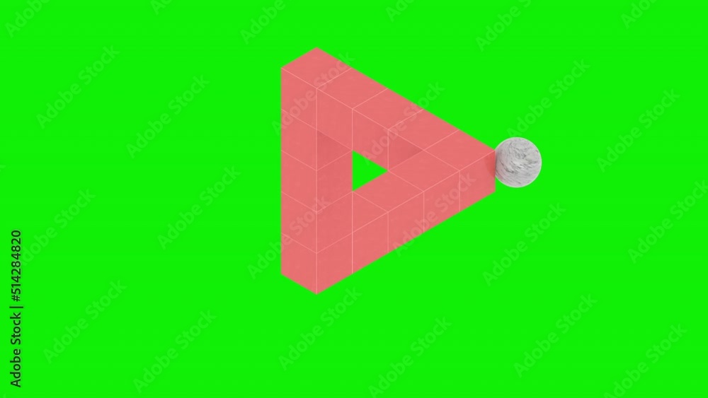 A ball rolling on the surface of the Penrose triangle, a 3D object that ...