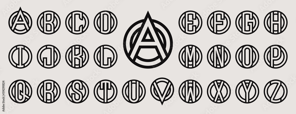 Set of alphabet circle monogram logo design bundle. The logo can be ...