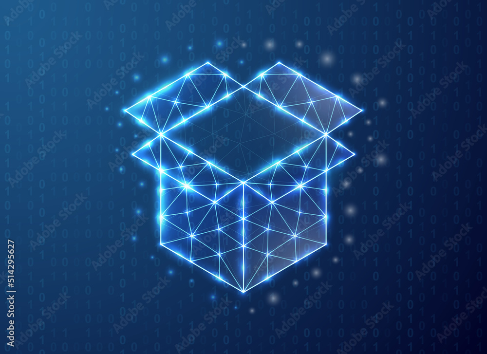 Open box polygonal symbol with binary code background. Delivery concept ...