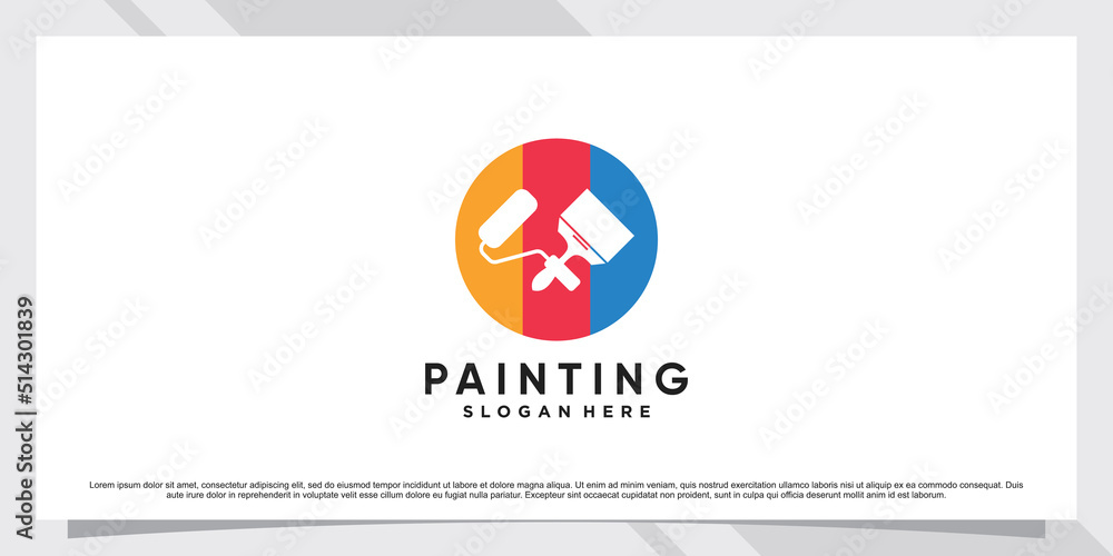 Painting logo design inspiration with roller, brush and creative ...