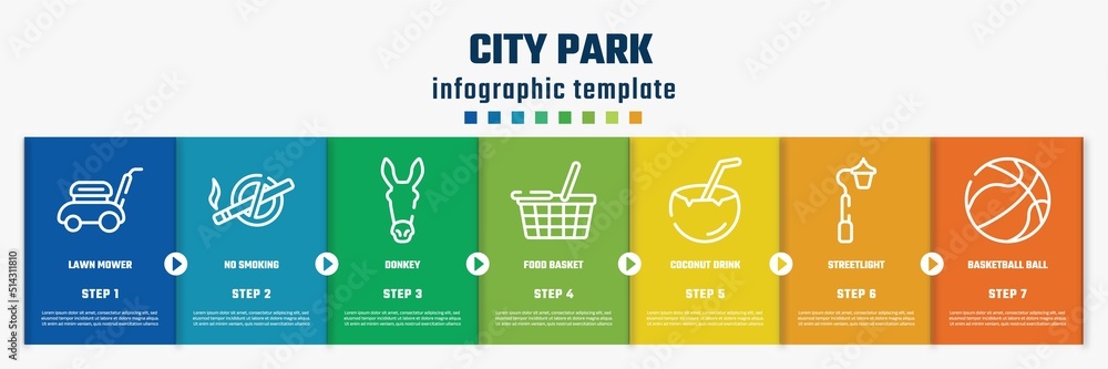 city park concept infographic design template. included lawn mower, no ...