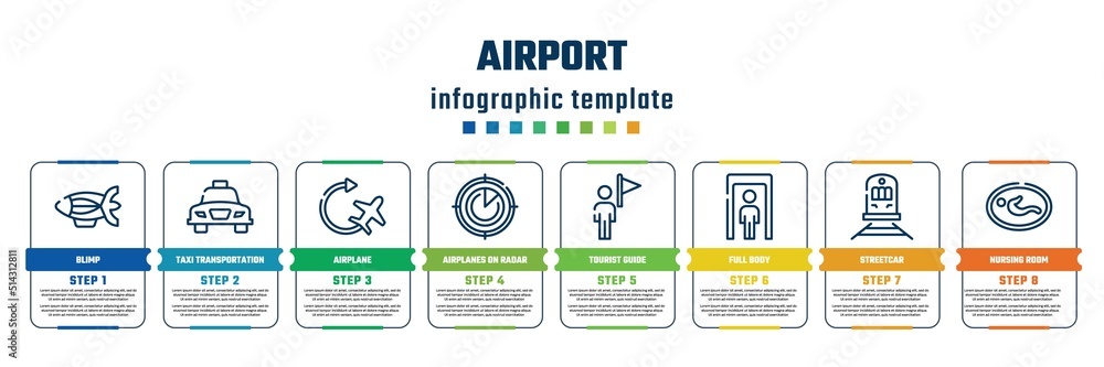 airport concept infographic design template. included blimp, taxi ...