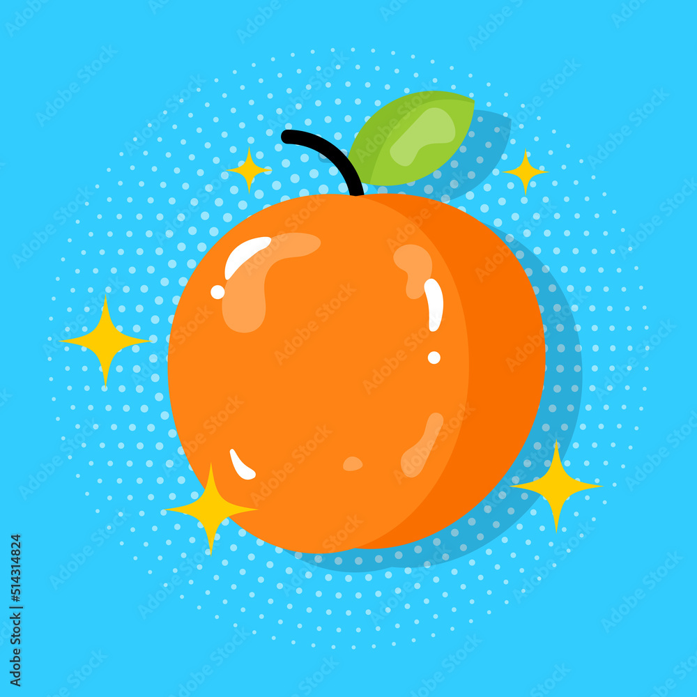 Sticker peach in pop art style, juicy colours. Icon on pop art retro ...