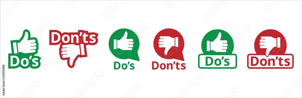 Do's and don'ts icon set. To do and not to do icons. Recommended or not ...