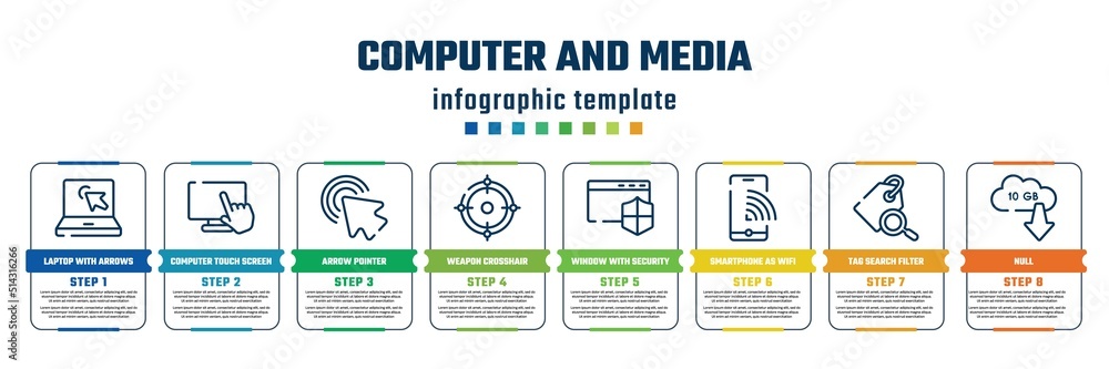 computer and media concept infographic design template. included laptop ...