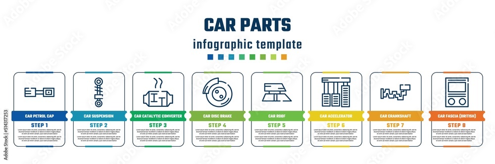 car parts concept infographic design template. included car petrol cap ...