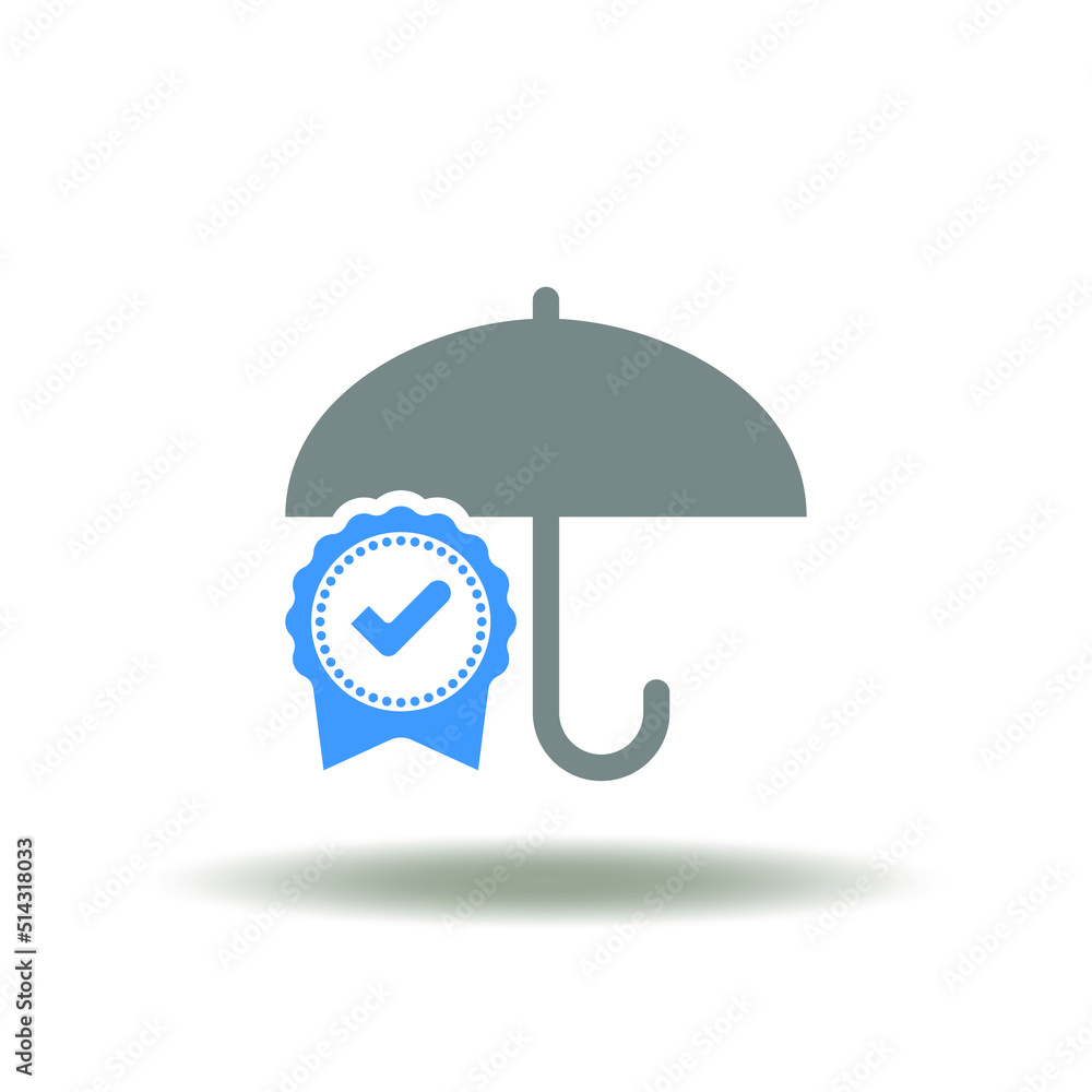 Vector illustration of umbrella and stamp with check mark. Icon of ...