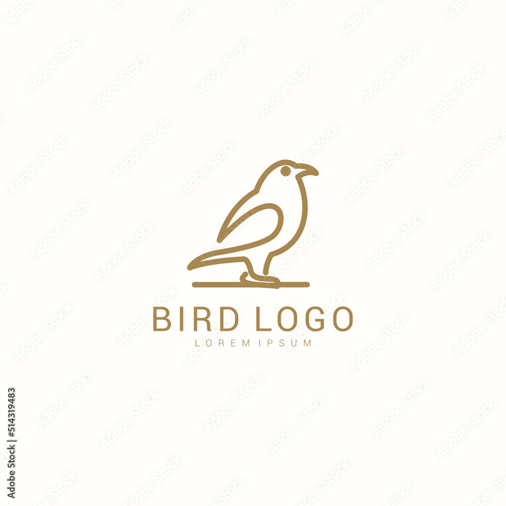 Bird logo abstract design. linear style. dove sparrow sitting logotype ...