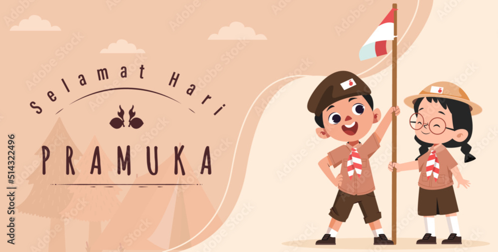 Translate: Happy Scout Day August 14 Indonesian Festival Day. Selamat ...