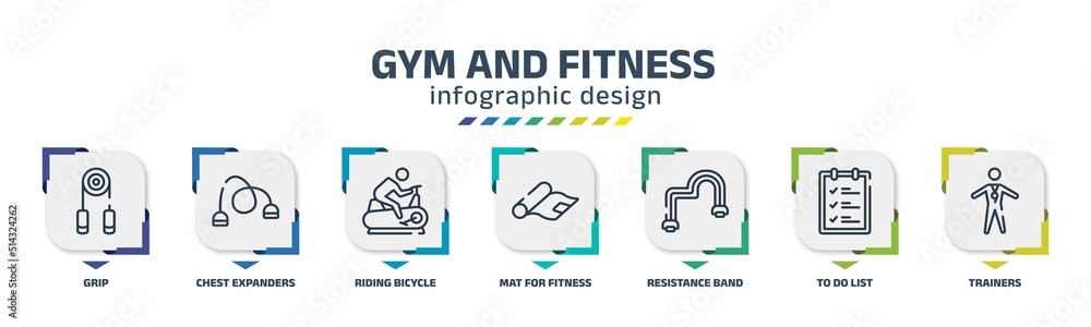 gym and fitness infographic design template with grip, chest expanders ...