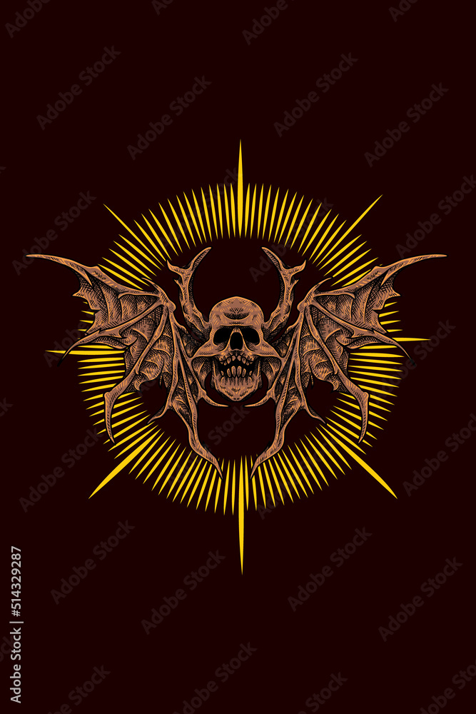 Winged skull vector illustration Stock Vector | Adobe Stock