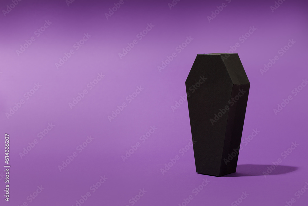 Toy papercraft coffin on viloet purple background, Stylish Halloween ...