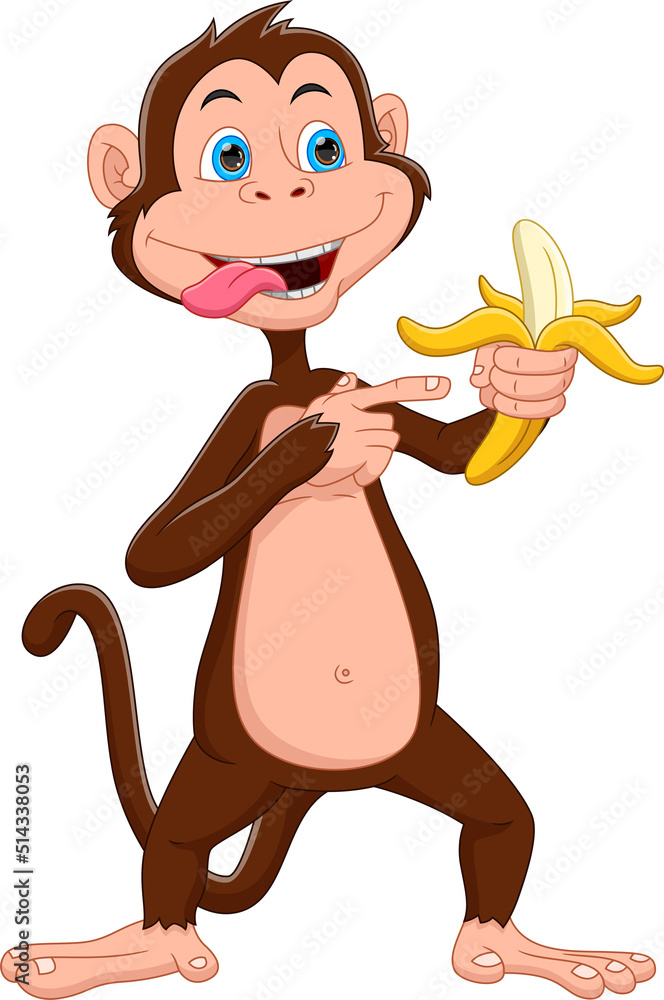 cartoon cute monkey holding banana Stock Vector | Adobe Stock