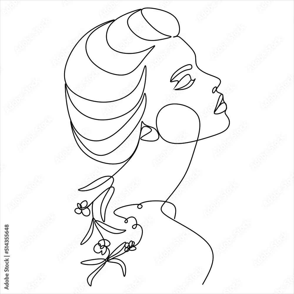 Goddes woman face with flowers vector line art Stock Vector | Adobe Stock